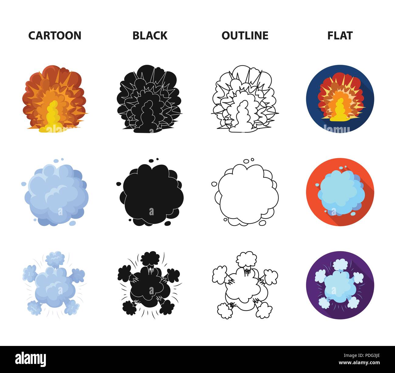 Flame, sparks, hydrogen fragments, atomic or gas explosion. Explosions ...