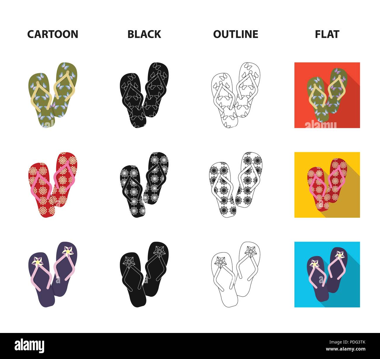 Flip-flops cartoon,black,outline,flat icons in set collection for ...