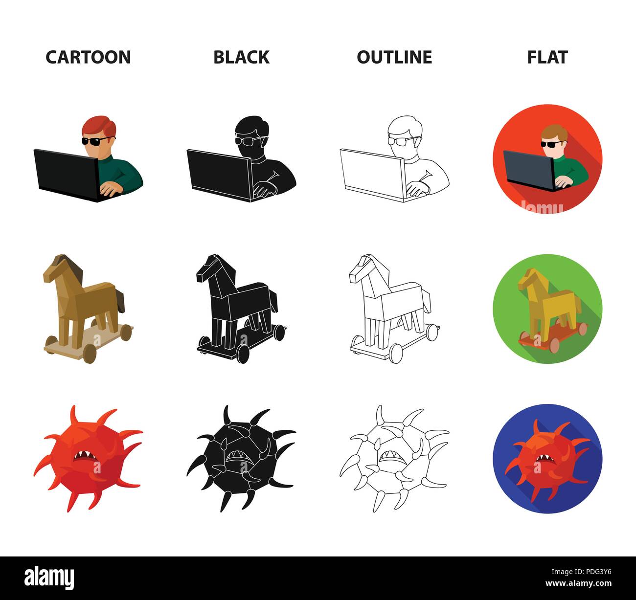 Hacker, hacking, system, internet .Hackers and hacking set collection icons in cartoon,black ...