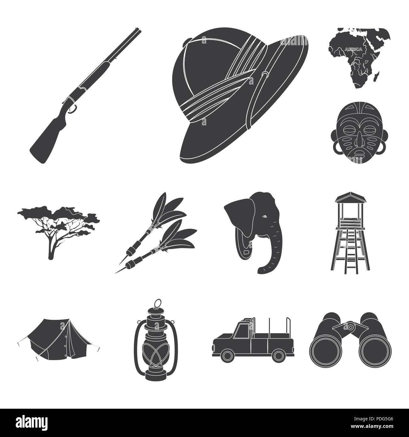 African Safari black icons in set collection for design. Trophies and ...