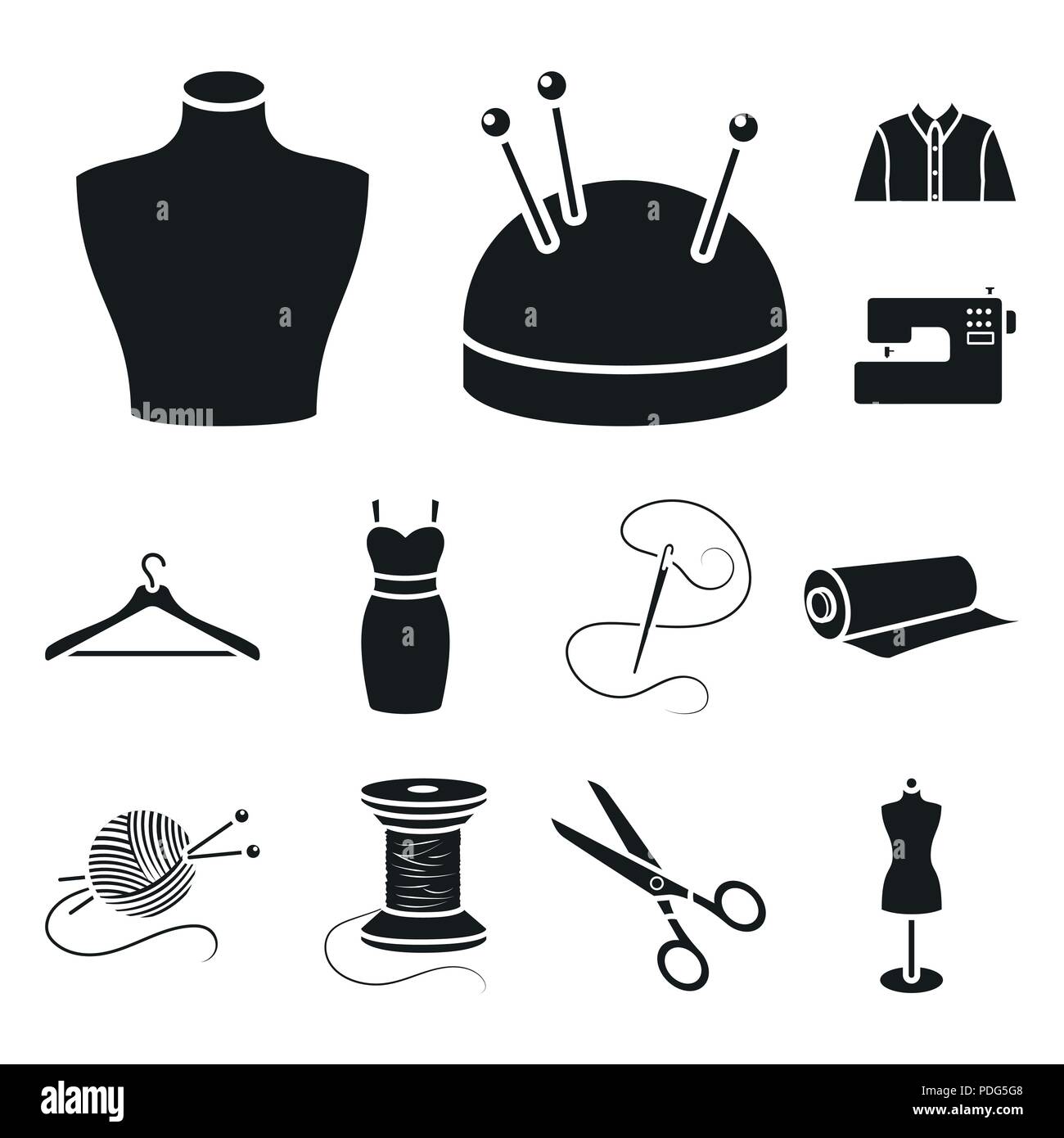 Atelier and sewing black icons in set collection for design. Equipment ...