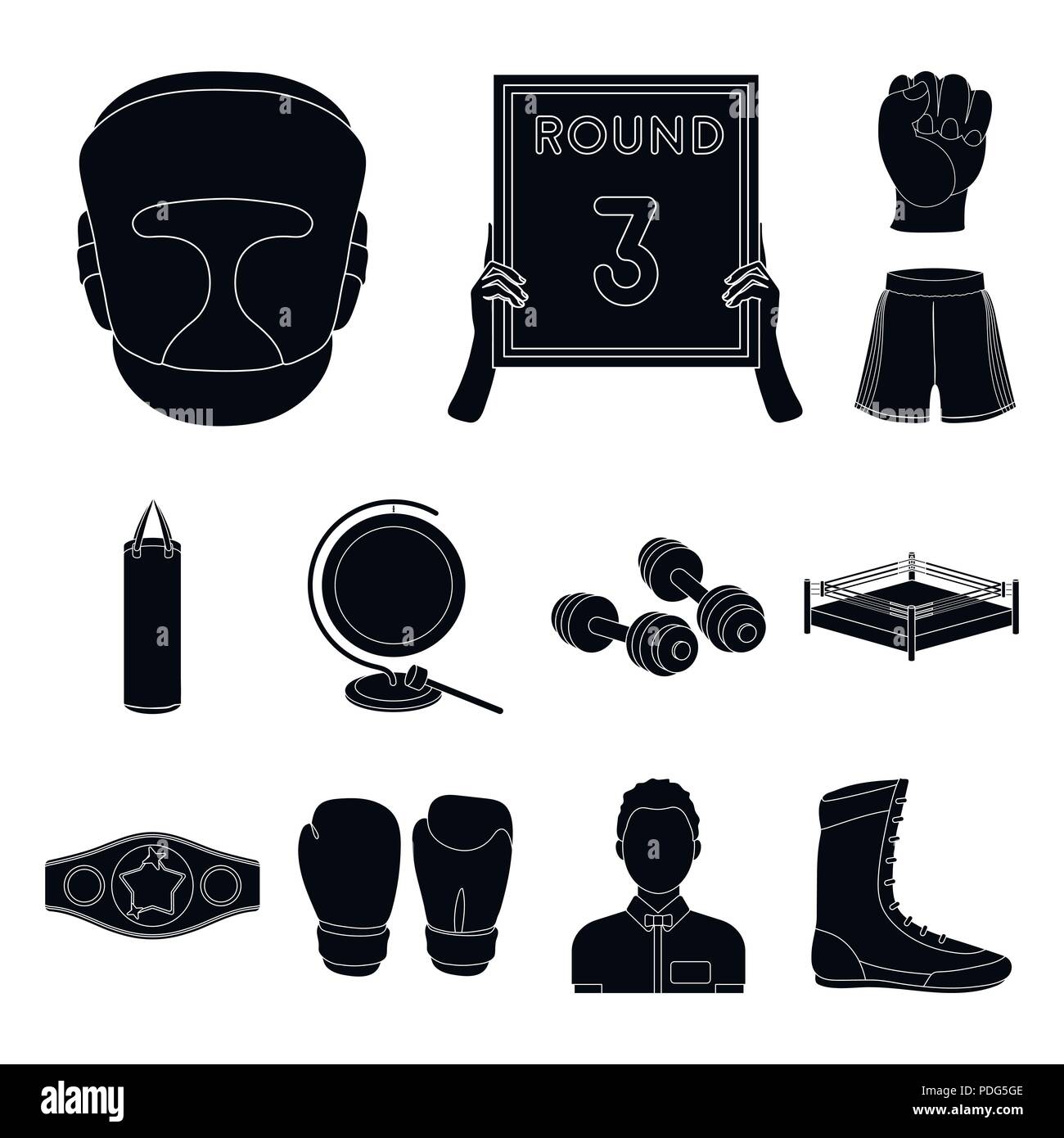 Boxing extreme sports black icons in set collection for design. Boxer ...