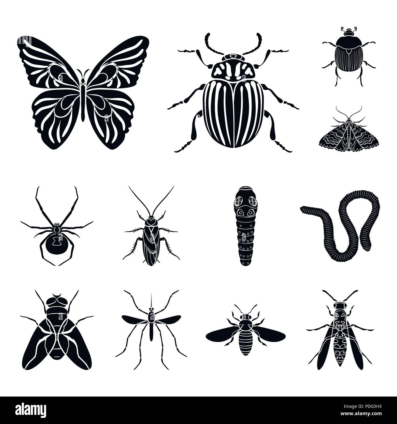 Different kinds of insects black icons in set collection for design ...