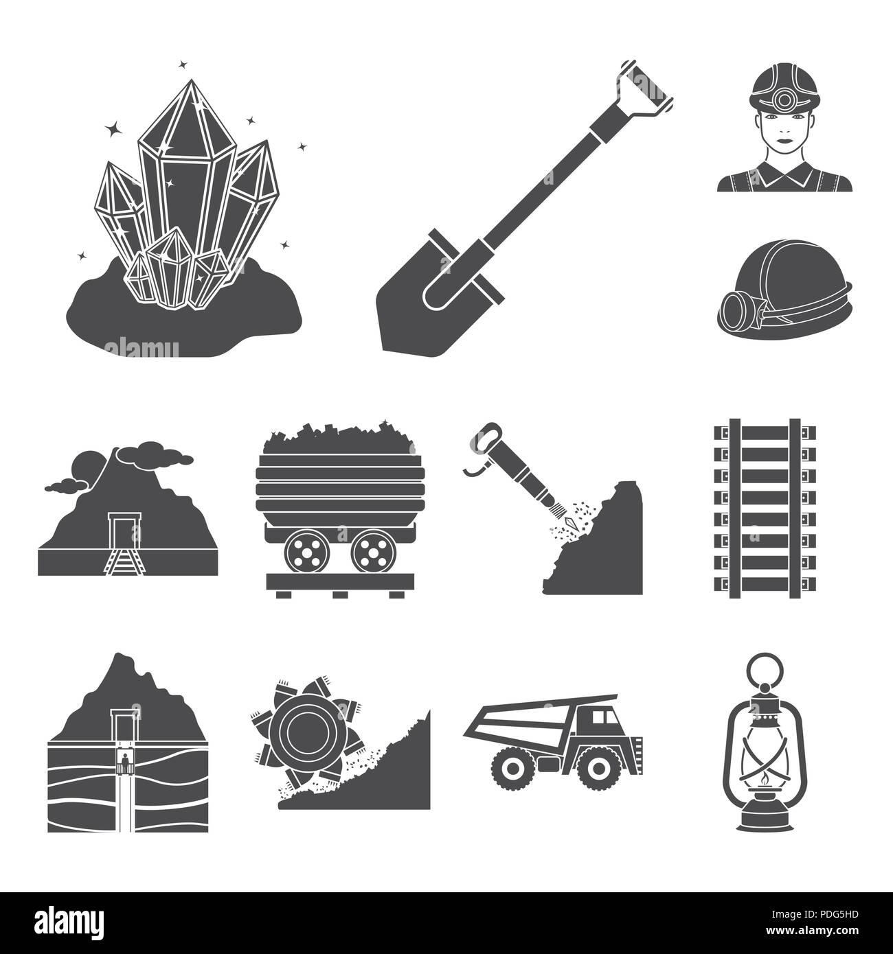 Mining industry black icons in set collection for design. Equipment and ...