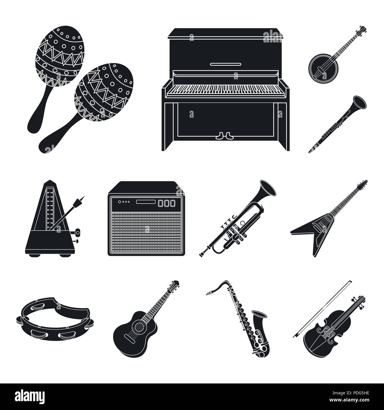 Musical instrument black icons in set collection for design. String and ...