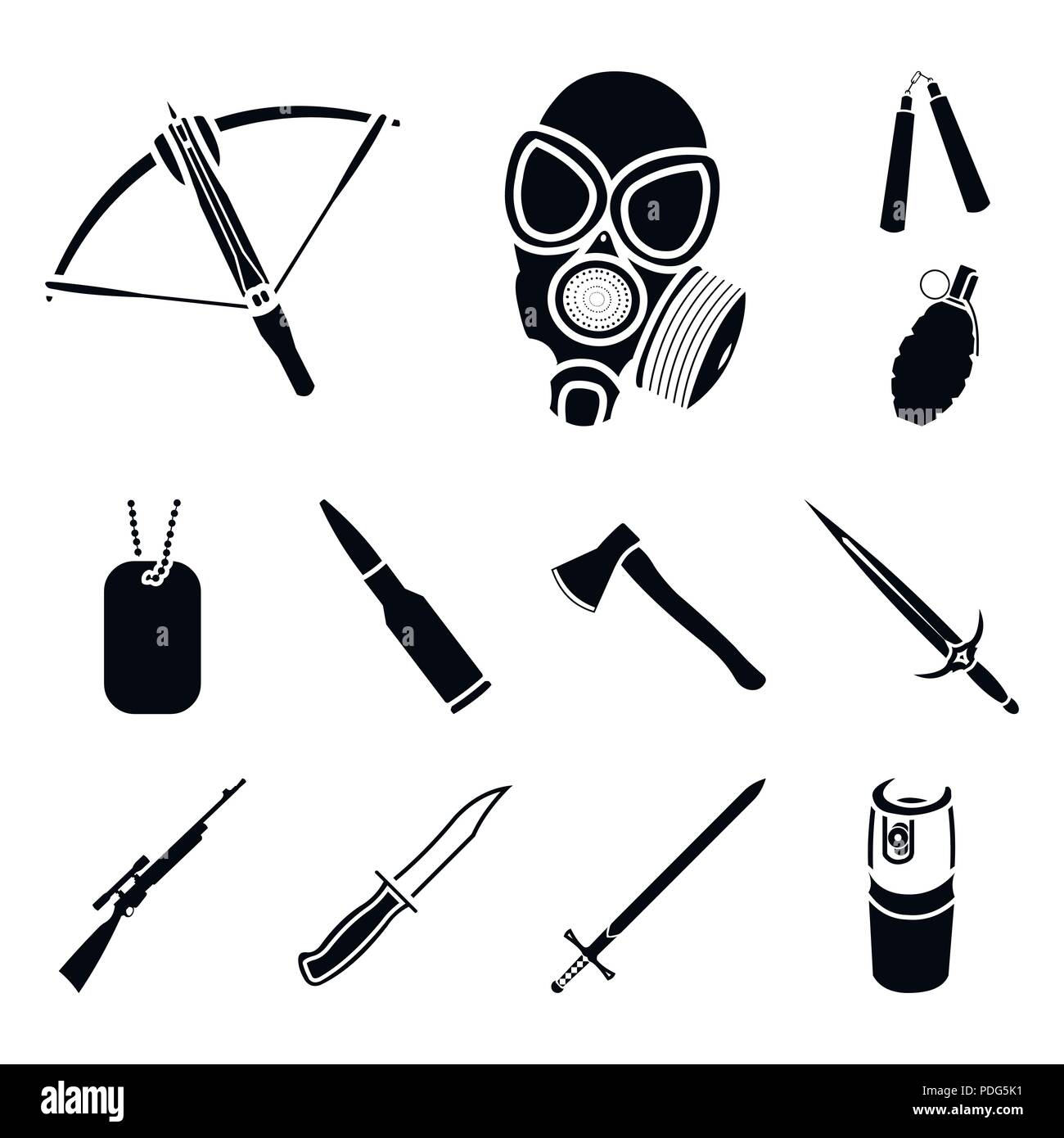 Types of weapons black icons in set collection for design.Firearms and ...