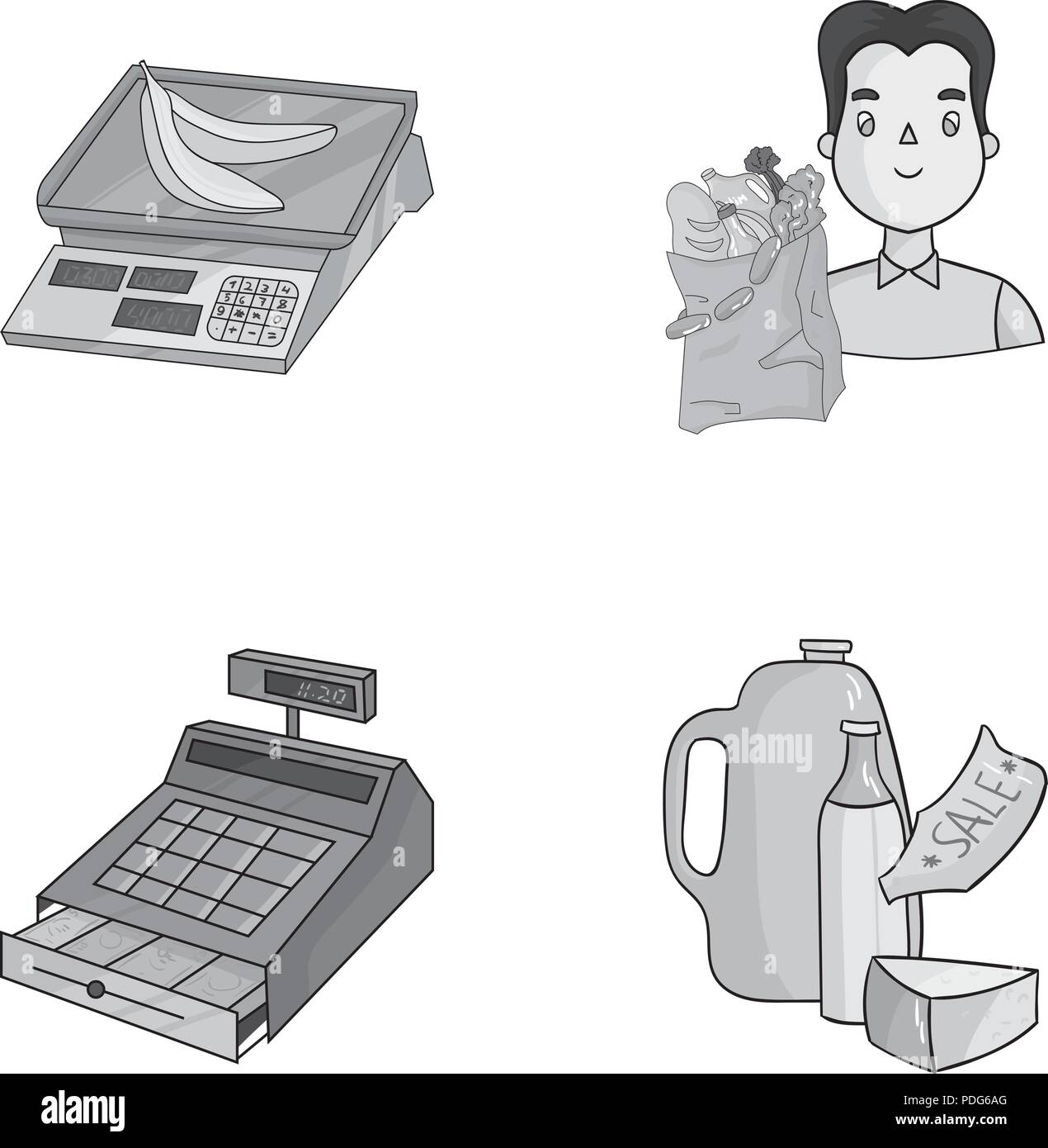 Supermarket and equipment cartoon icons in set collection for design ...