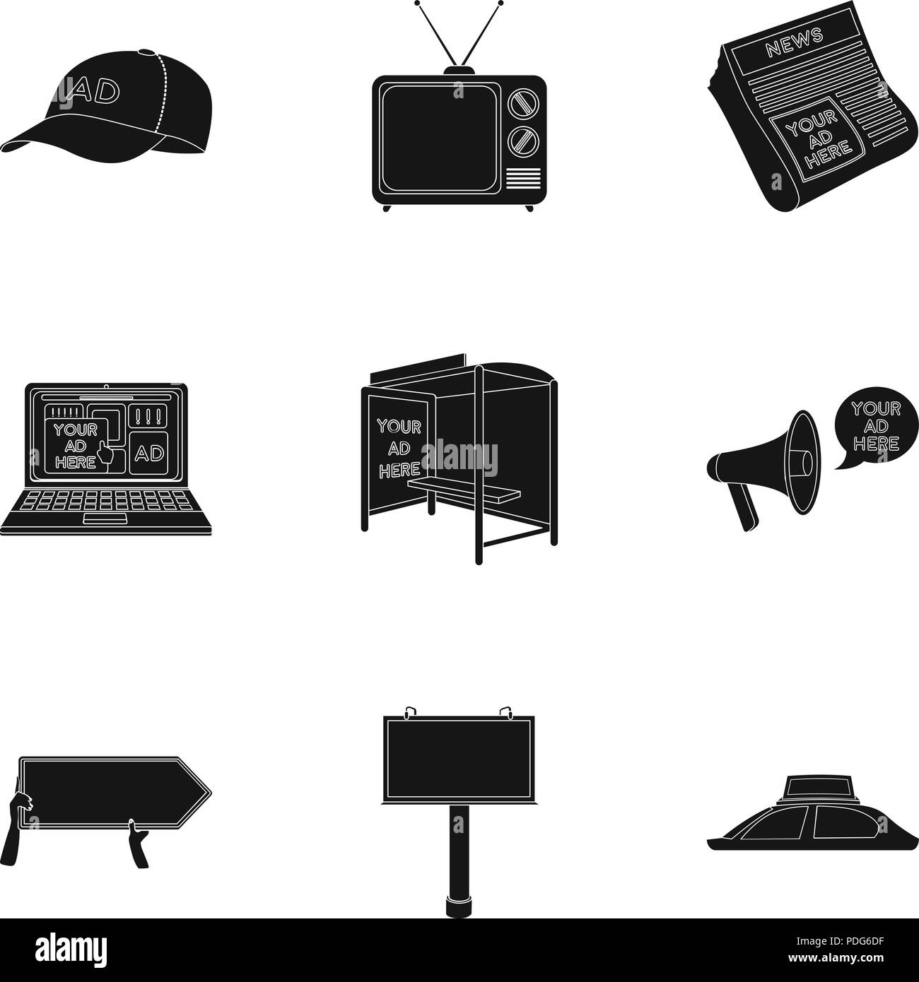 Advertising set icons in black design. Big collection of advertising ...