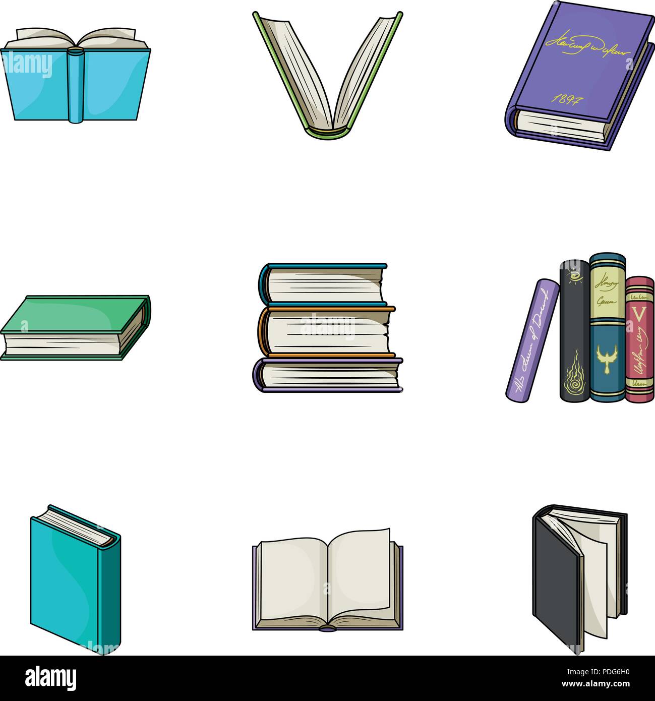 A set of pictures with books. Books, notebooks, studies. Books icon in ...