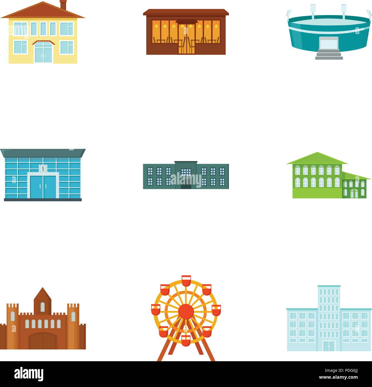 Building set icons in cartoon style. Big collection of building vector ...