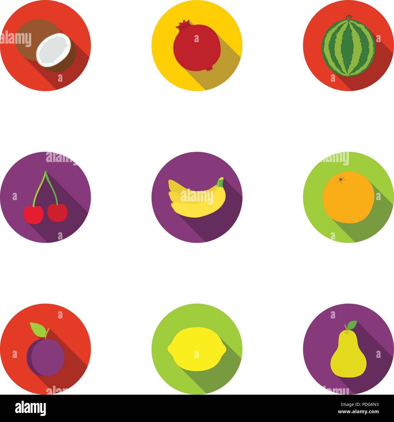 Fruits set icons in flat style. Big collection of fruits vector symbol ...