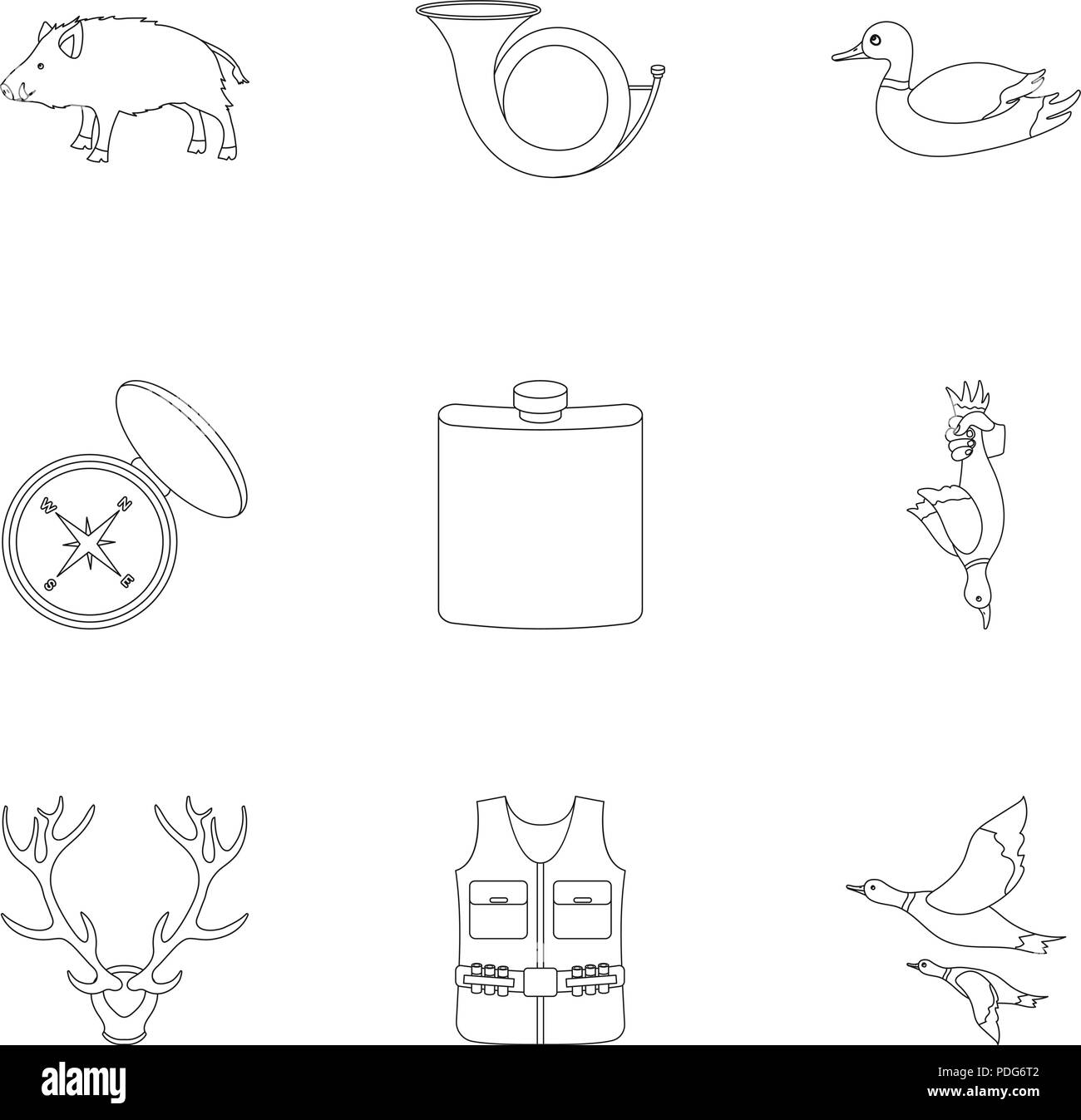 Hunting Set Icons In Outline Style Big Collection Of Hunting Vector