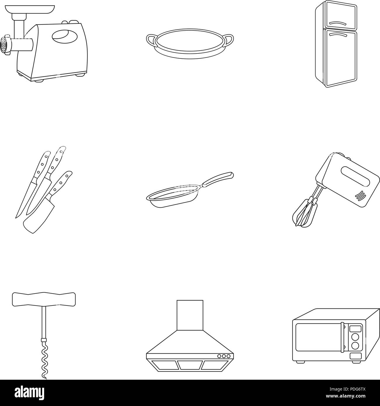 Kitchen set icons in outline style. Big collection of kitchen vector ...