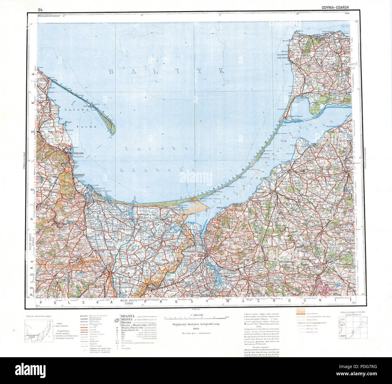 378 WIG Mapa Operacyjna Polski - 34 Gdynia-Gdańsk 1934 Stock Photo - Alamy