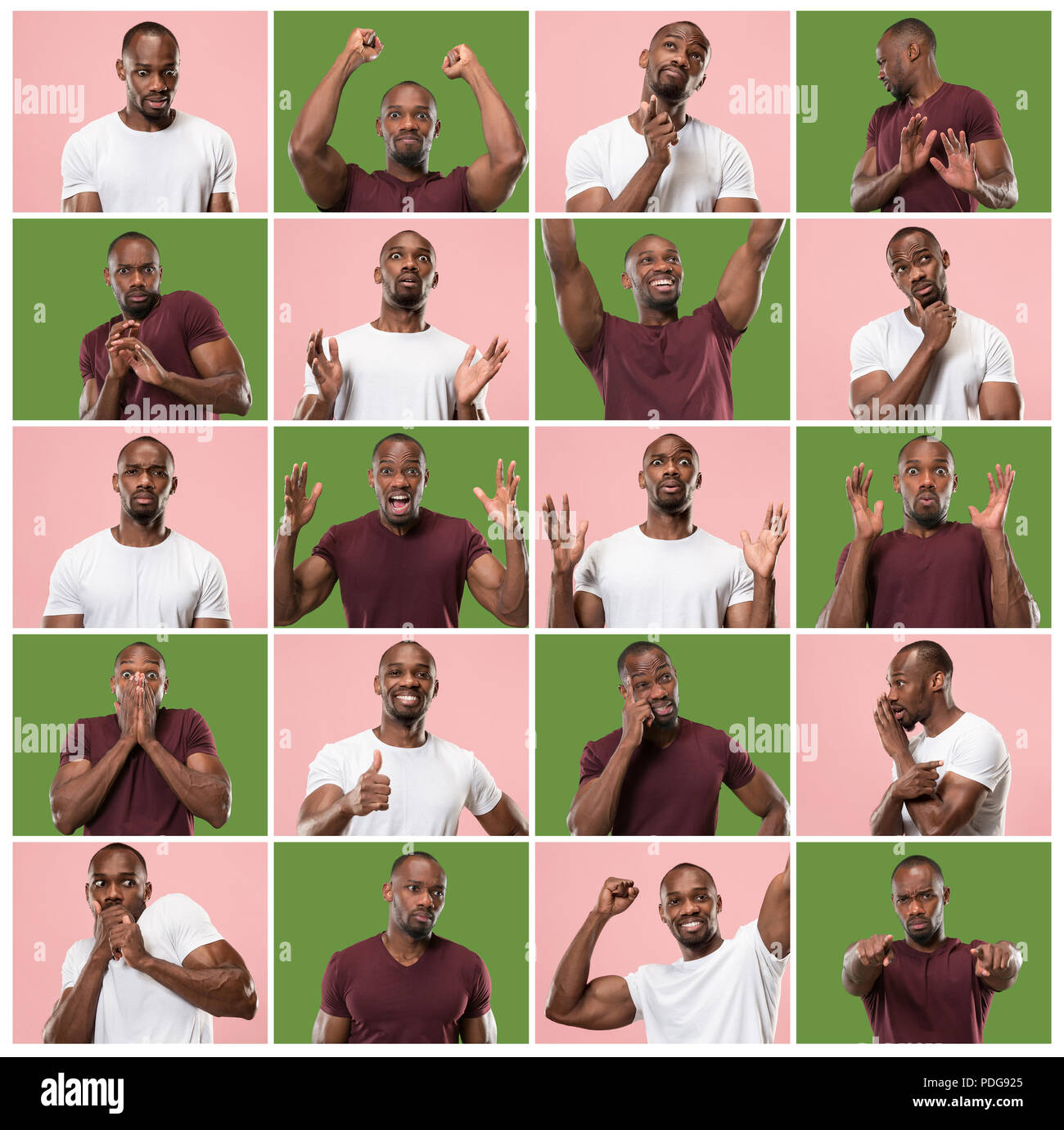 The collage of different human facial expressions, emotions and ...