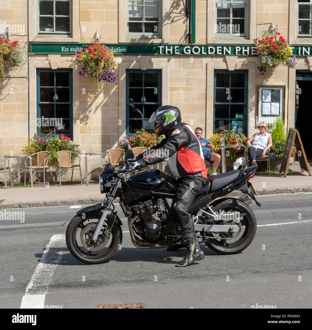 Motorcyclist in woman, background, drinking, inn, pub the Oxfordshire ...