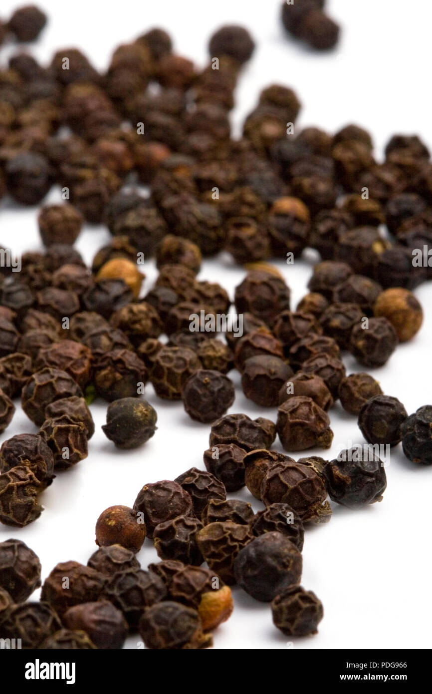 texture black pepper balls closeup on white background Stock Photo - Alamy