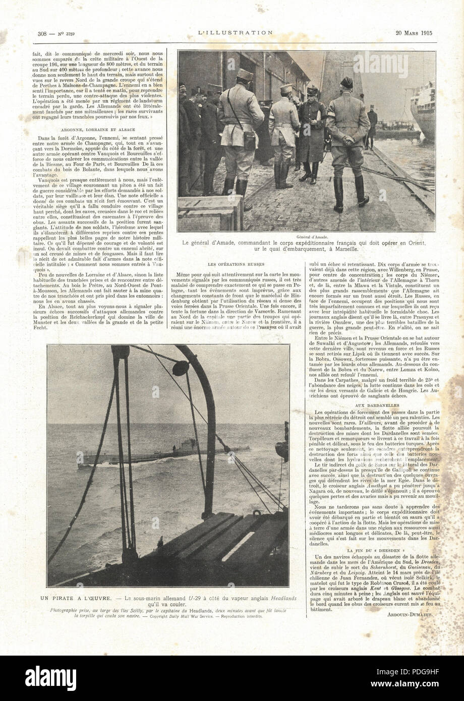 237 No 3759 20 Mars 1915, scan 29, front page 308 Stock Photo - Alamy