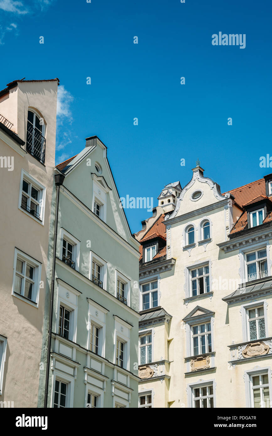 Beautiful facade of an ancient Bavarian building in the historic centre ...