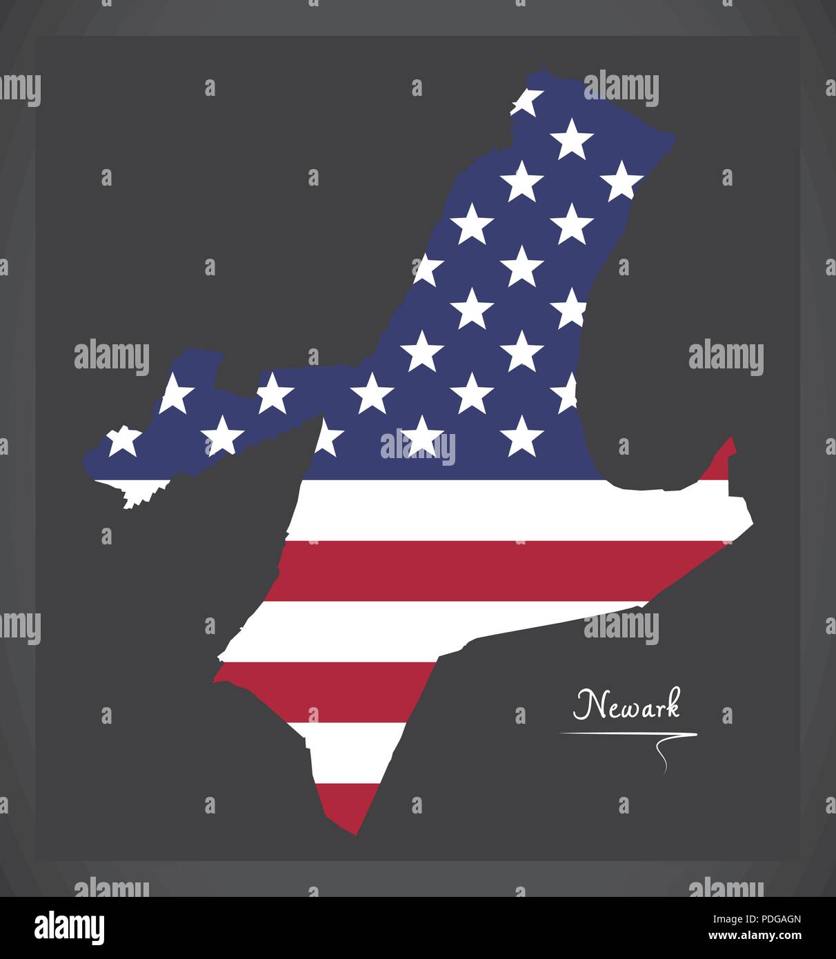 Newark New Jersey map with American national flag illustration Stock ...