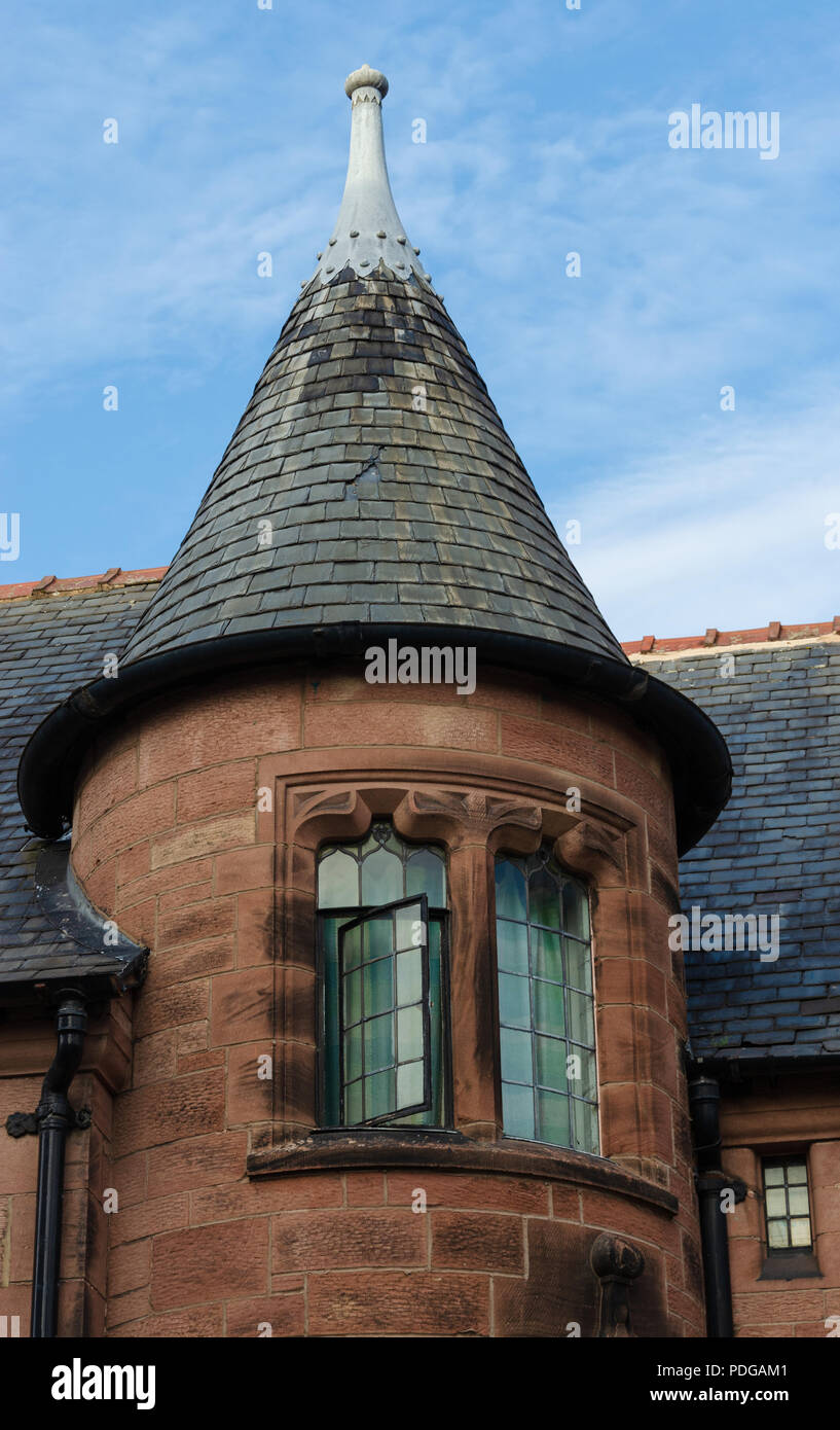 An unusual round turret style feature on a residential house in ...