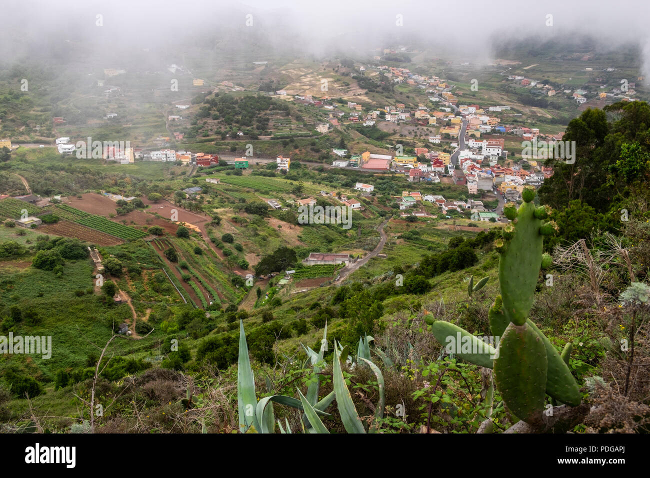 Aerial view over Pedro Alvarez village in the Anaga region in the north ...