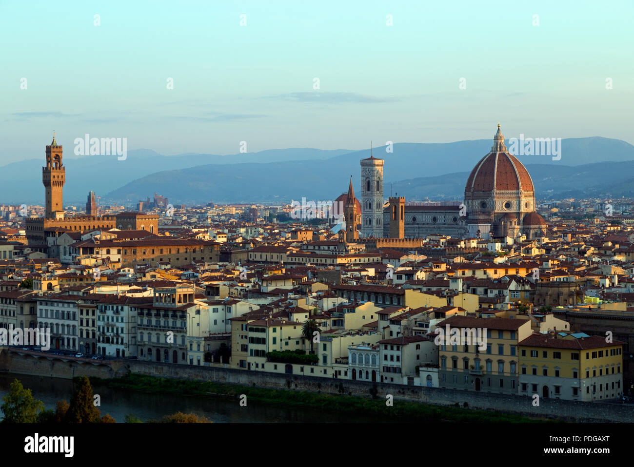 Sunrise and aerial view of the old center of Florence from Piazza ...