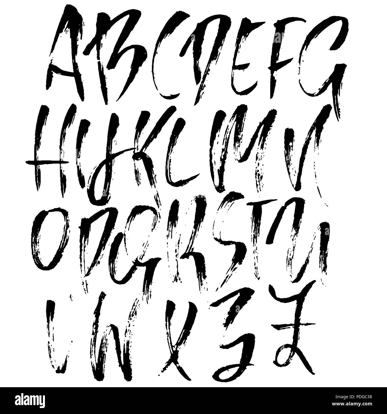 Hand drawn modern dry brush lettering. Grunge style alphabet ...