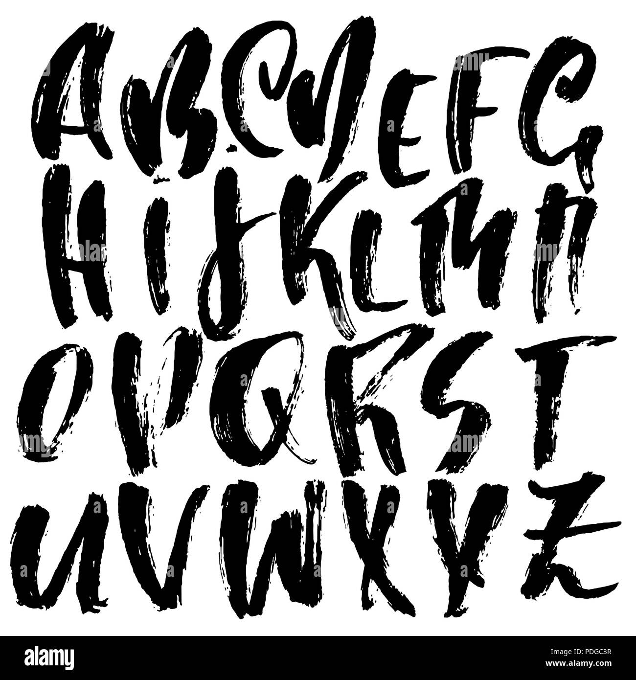 Hand drawn modern dry brush lettering. Grunge style alphabet ...