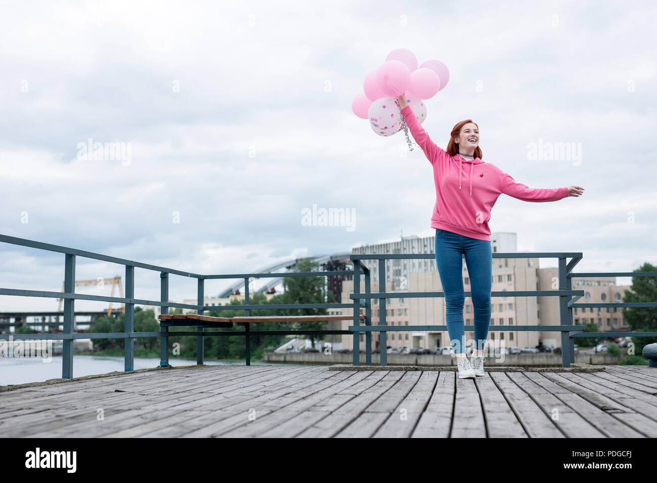 Positive nice woman feeling happy So beautiful Stock Photo - Alamy