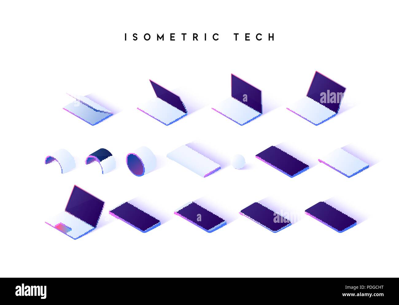Isometric technique isolated on white background. Flat computer, tablet ...