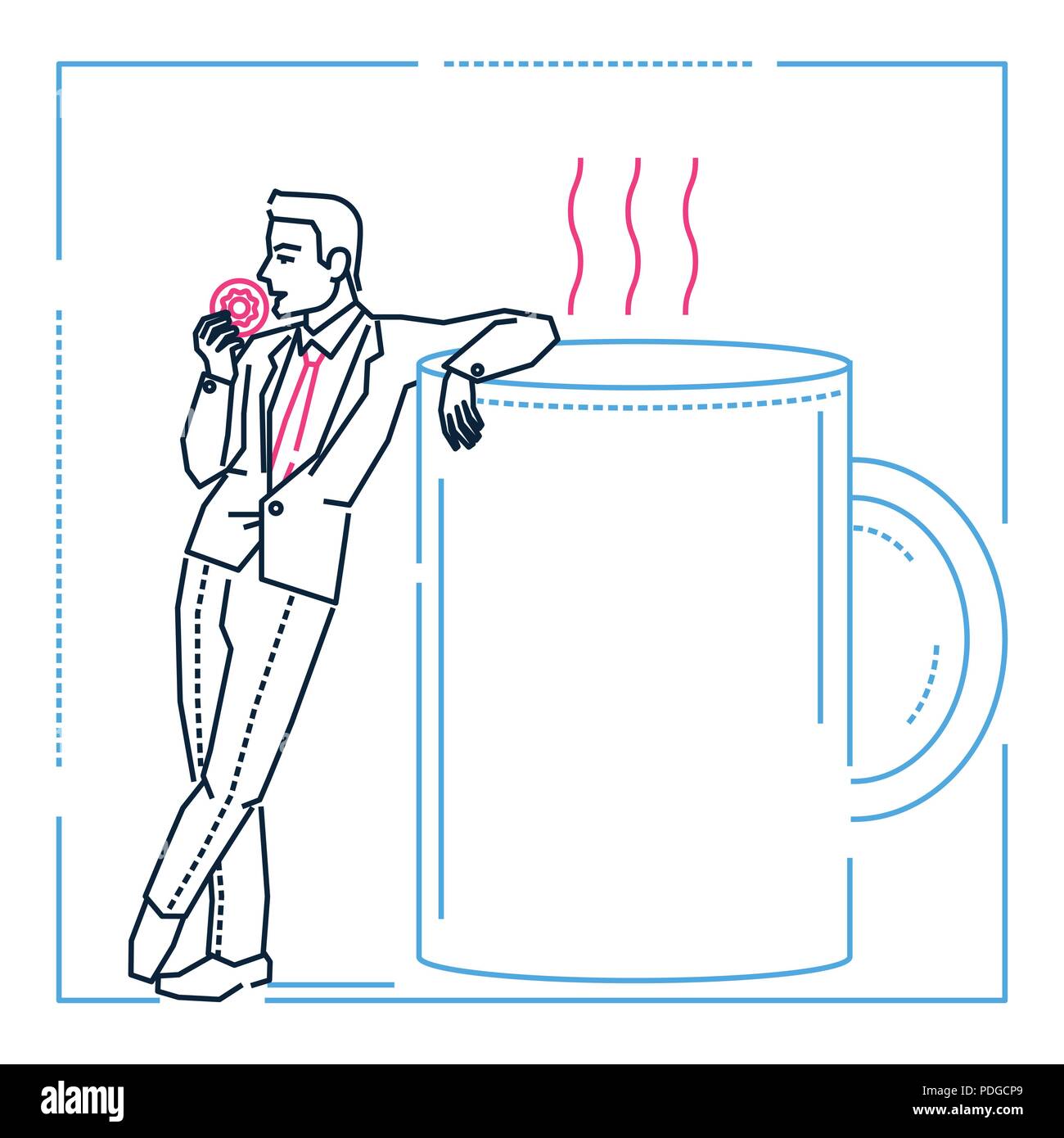 Businessman on a coffee break - line design style illustration Stock ...