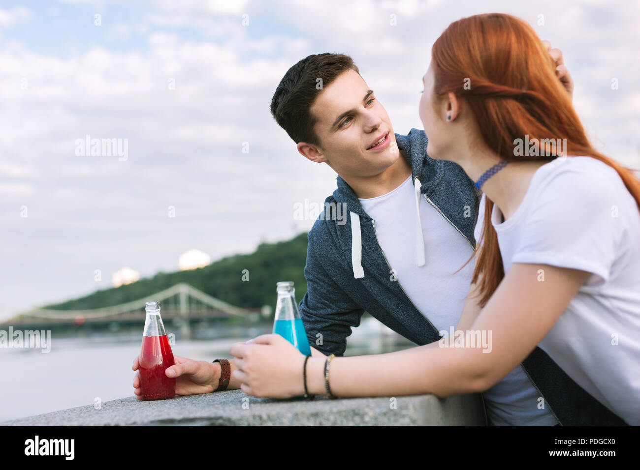Pleasant young man showing his feelings Romantic date Stock Photo - Alamy