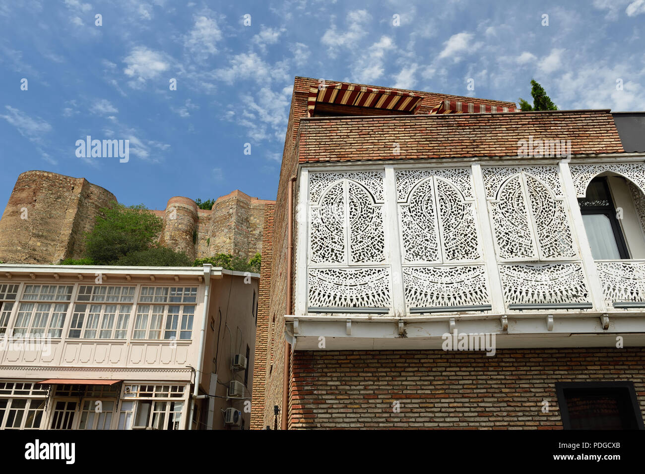 Georgia, Traditional houses with wooden carved balconies in the Old ...