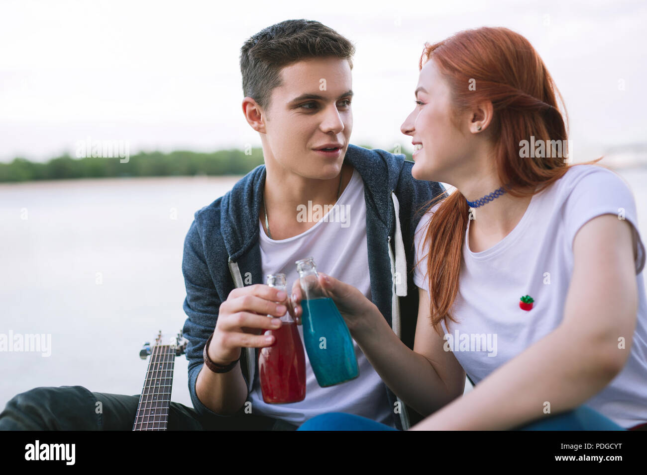 Nice pleasant couple having a romantic date Stock Photo - Alamy