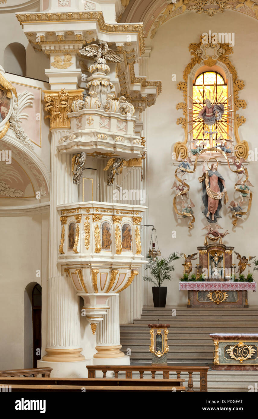 Wallfahrtskirche Maria-Hilf, Freystadt, Kanzel, Hochbarock, erbaut 1712 - 1714 von ...