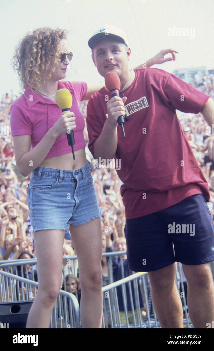 Dave Pearce Wendy Lloyd presenting BBC Radio 1 One Roadshow Newquay ...