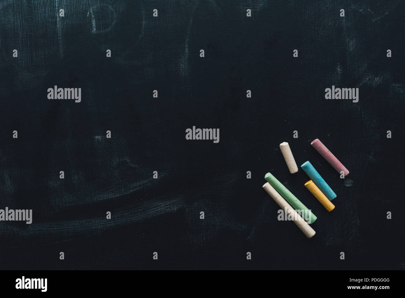 Colorful chalk on blackboard, concept of creativity and education Stock ...