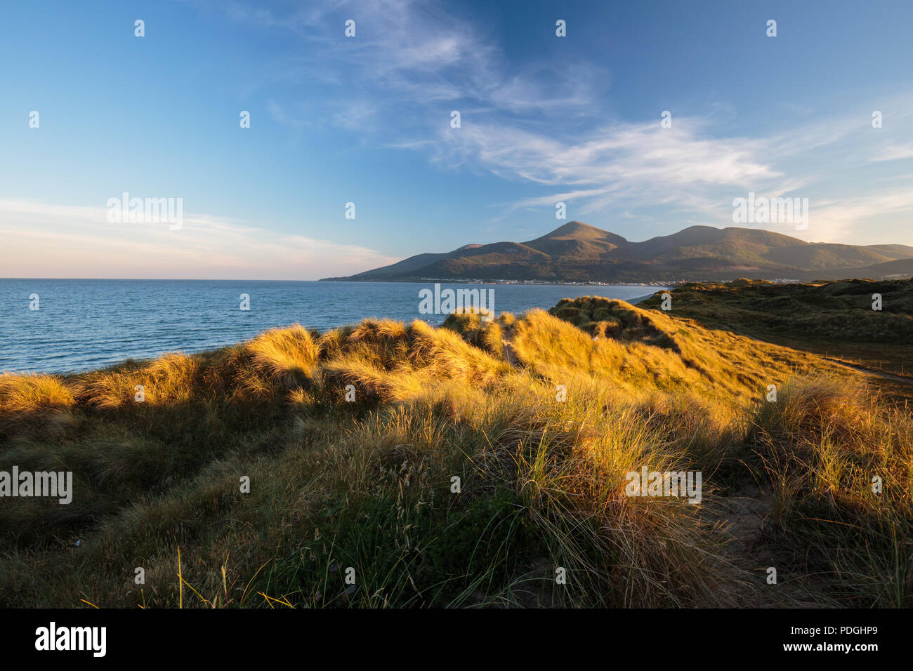 Viewing the Mourne Mountains in late evening light from the top of a ...