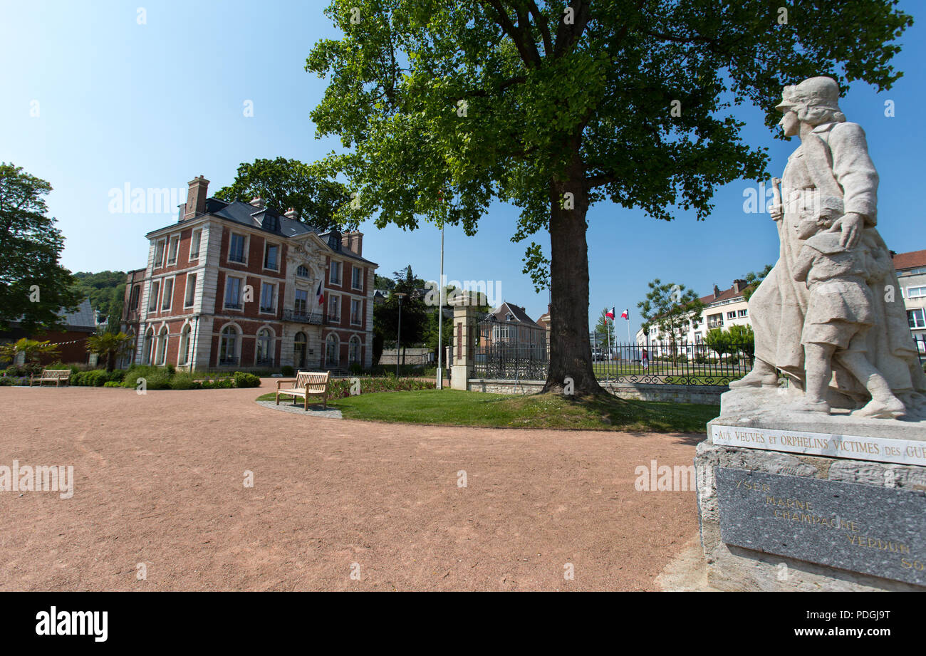 Town of Caudebec-en-Caux, France. Picturesque view of the memorial ...