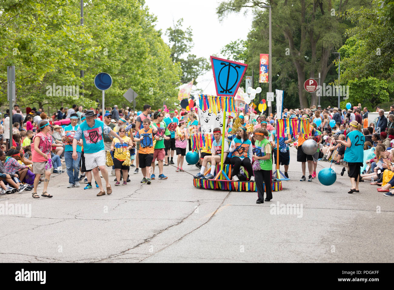 Cleveland, Ohio, USA - June 9, 2018 women and men wearing colorful ...