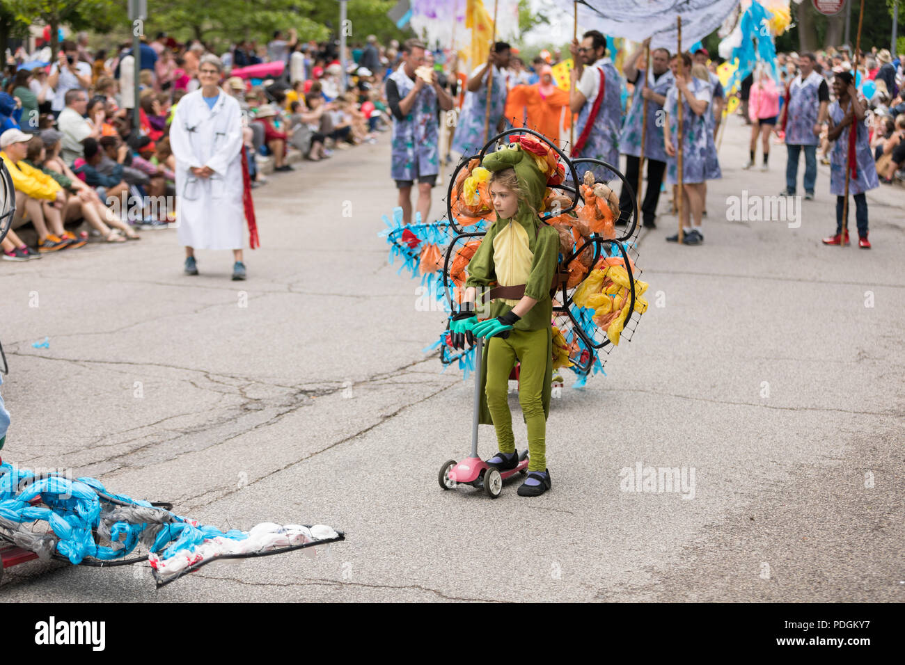 Cleveland, Ohio, USA - June 9, 2018 young girl dress up as a frog At ...