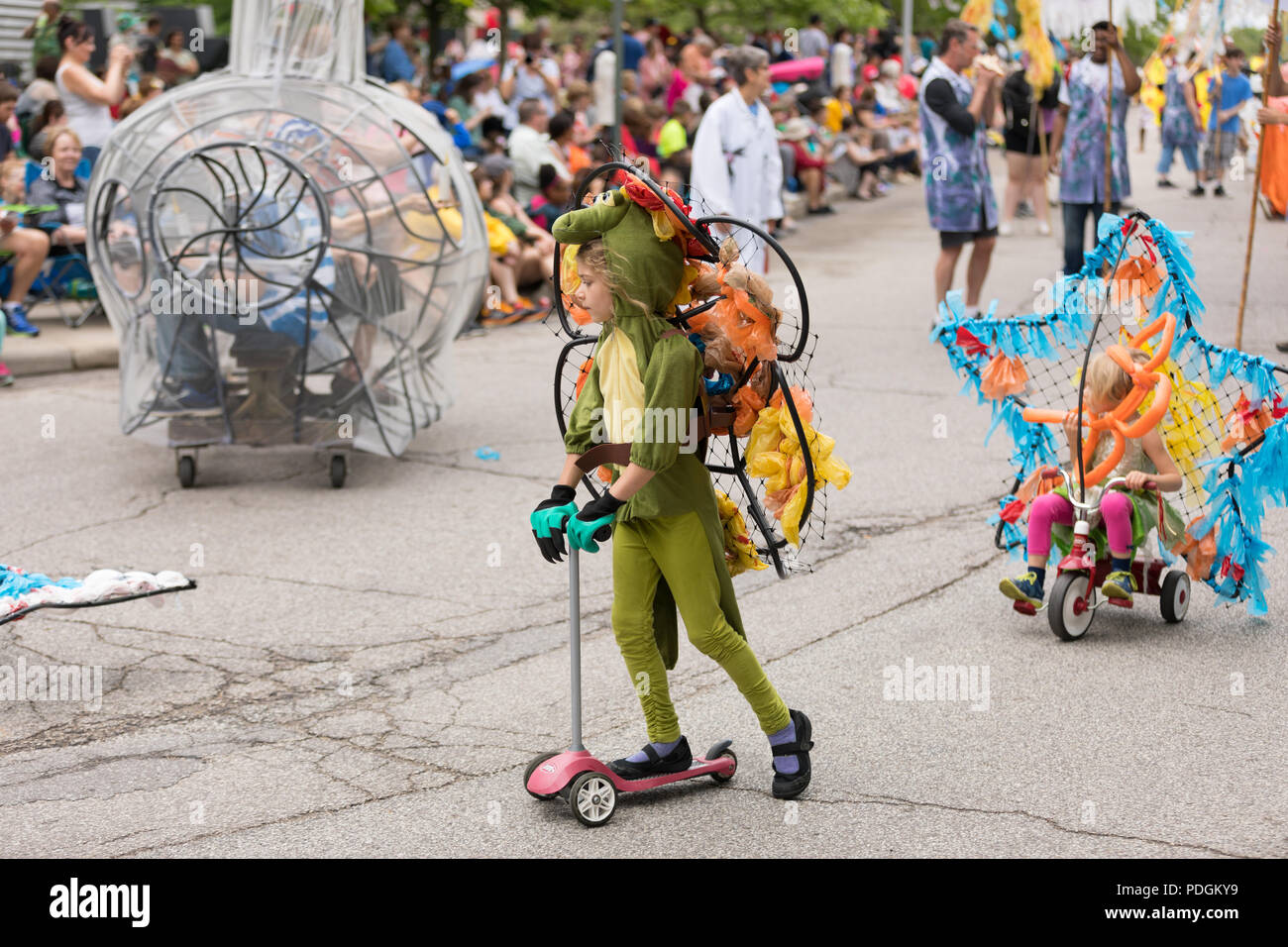 Cleveland, Ohio, USA - June 9, 2018 young girl dress up as a frog At ...
