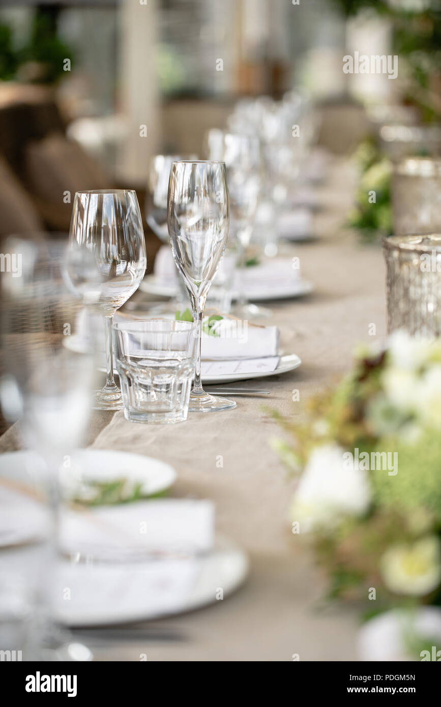 Wedding Banquet or gala dinner. The chairs and table for guests, served ...