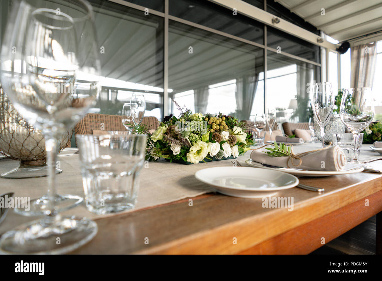 Wedding Banquet or gala dinner. The chairs and table for guests, served ...
