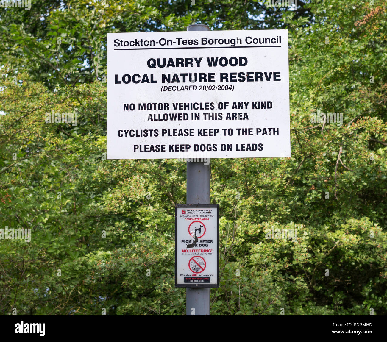 Sign, Quarry Wood Local Nature Reserve, Stockton-on-Tees, England, UK ...