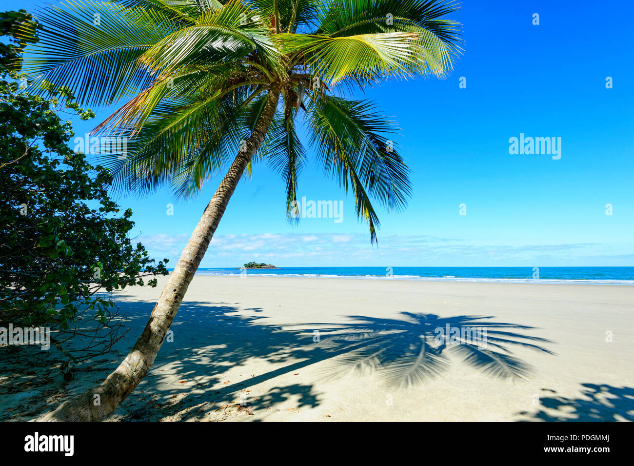 Palmtree shadow on scenic Thornton Beach, Daintree National Park, Cape ...