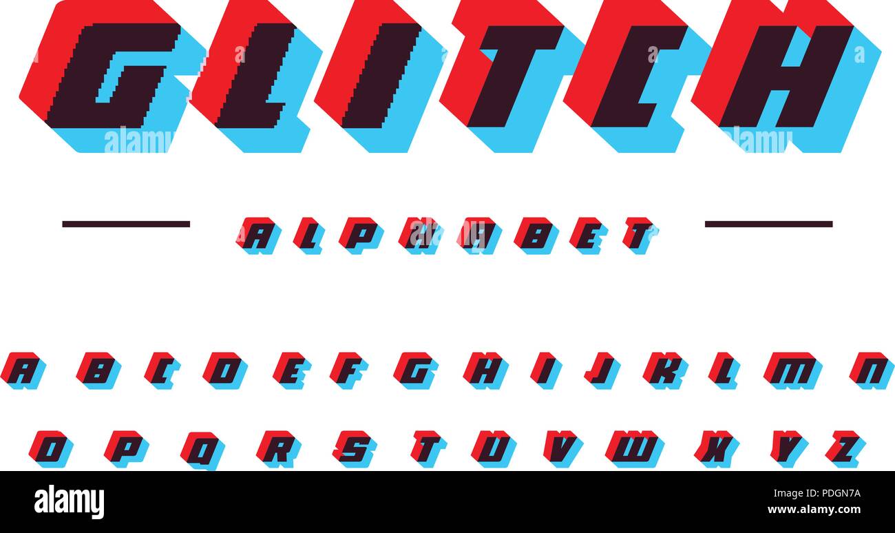 Glitch vector latin alphabet. Speed moving bold italic font. Applique ...