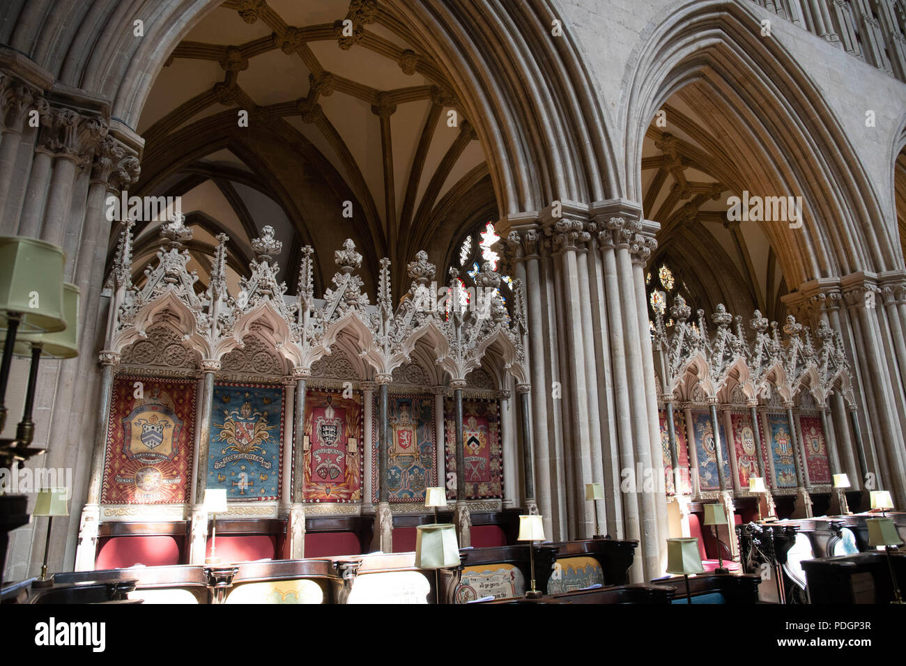 The stalls in the Quire of Wells cathedral Stock Photo - Alamy