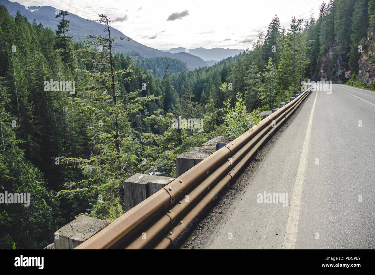 Rural road over valley of endless forest trees between Bellingham and ...